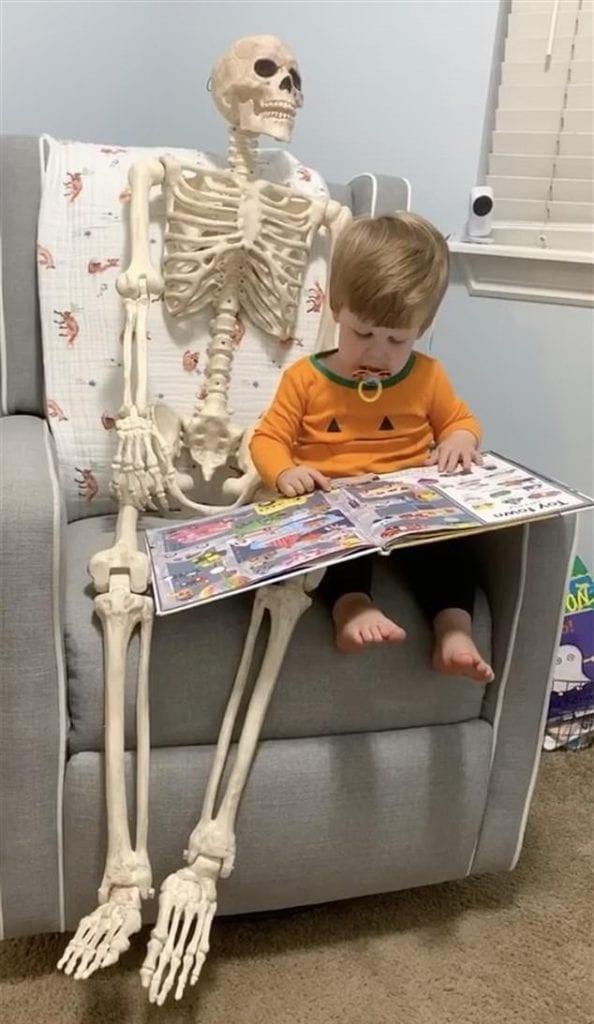 Toddler grows close to skeleton and now mom says the two can’t be separated