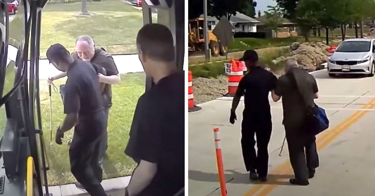 Bus Driver Jumps Up From His Seat To Help Blind Senior Passenger