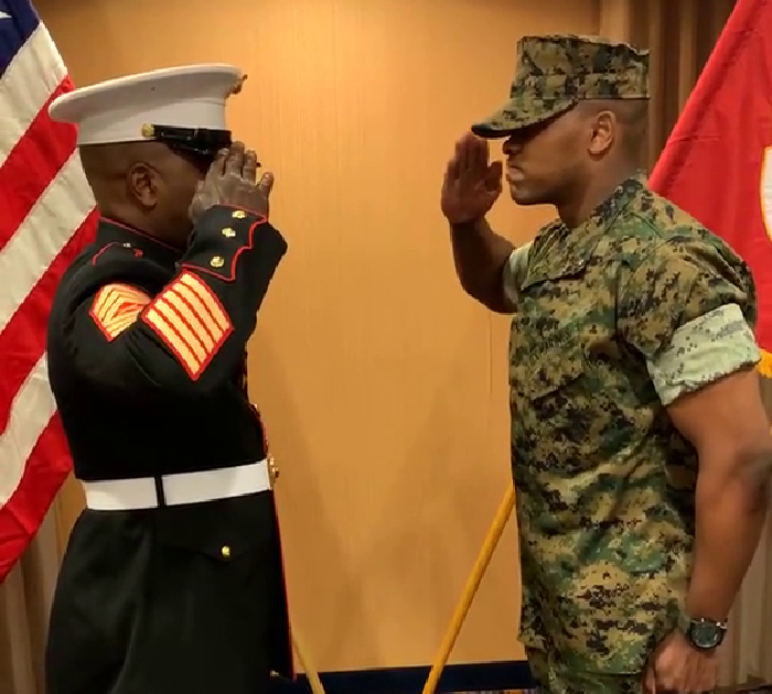Video of Marine father’s salute to soldier son touches millions
