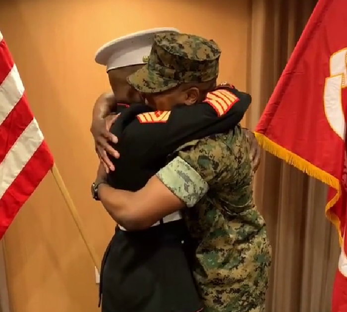 Video of Marine father’s salute to soldier son touches millions