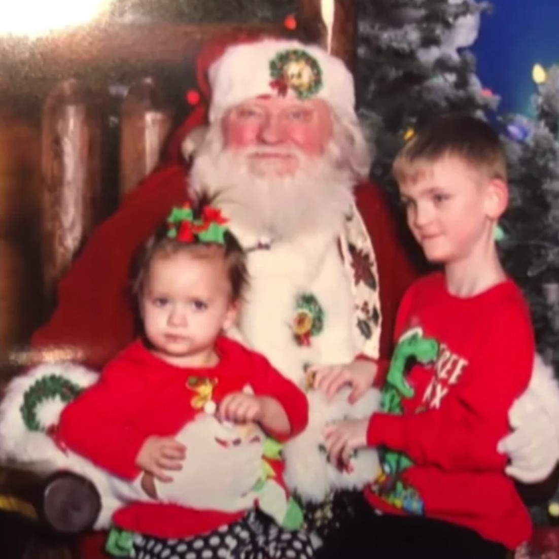 Santa and blind, autistic child having a soulful moment