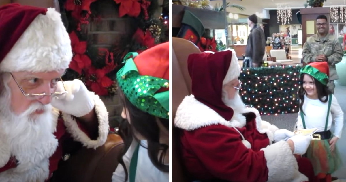 Girl asks Santa to bring her daddy home unaware wish is about to come true
