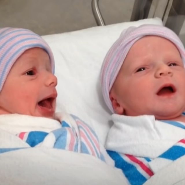 Newborn twins incredible bond is captured on camera after birth when ...